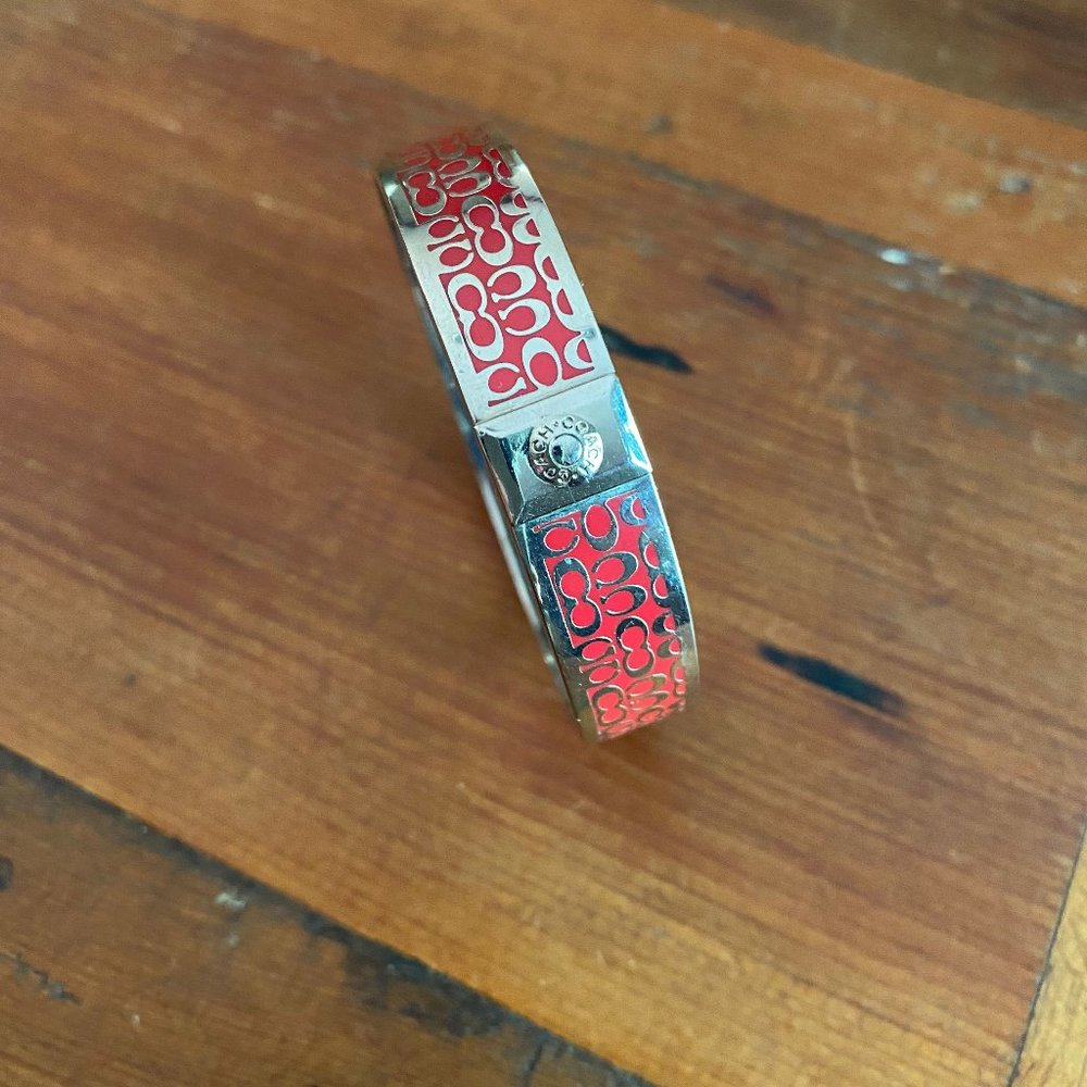 Coach Silver And Red Enamel Signature Logo Bangle Bra… - Gem